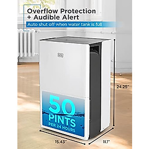 BLACK+DECKER 4500 Sq. Ft. Dehumidifier with Built-In Drain Pump for Continuous Drainage, for Large Spaces and Basements, Energy Star, Digital, BD50PMWSA, White