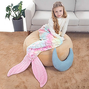 COSUSKET Mermaid Tail Blanket, Mermaid Blanket for Girls, All Seasons Soft Premium Colorful Fish Scale Design Snuggle Blanket