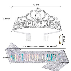 Chanaco Birthday Sash Birthday Crowns for Women Birthday Queen Sash Birthday Crown Tiaras for Women Silver Happy Birthday Decorations Birthday Gifts