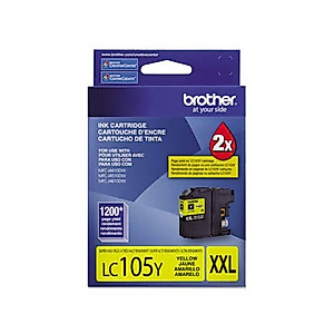 Brother Genuine Brand Name, OEM LC105Y (LC-105Y) EXTRA High Yield Yellow Inkjet Cartridge (1.2K YLD)