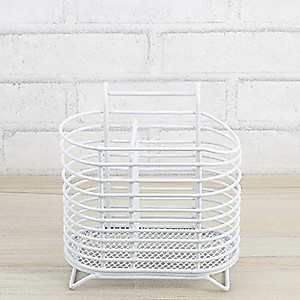 YARNOW Utensil Drying Rack Metal Hanging 2 Compartments Drainer Basket Flatware Storage Drainer Kitchen Organizer White