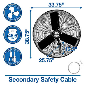 Air King 9035 30-Inch Industrial Grade Oscillating Wall Mount Fan, 1/4-Horsepower, Black Finish