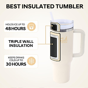 Samtrade Drinking Cup, Stainless Steel Insulated Tumbler with Handle (40oz) - 100% Leak-Proof Friendly Travel Mug, Light Yellow, YX-T40