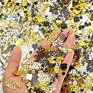 3000 Pieces 21th Birthday Confetti 21 Number Confetti 21th Party Confetti Metallic Foil 21 Table Scatter Confetti Decorations for 21 Birthday Party DIY Arts and Crafting, Gold, Black and Silver