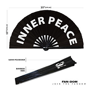 Inner Peace hand fan foldable bamboo circuit hand fan funny gag slang words expressions statement gifts Festival accessories Rave handheld Circuit event fan Clack fans (Black)