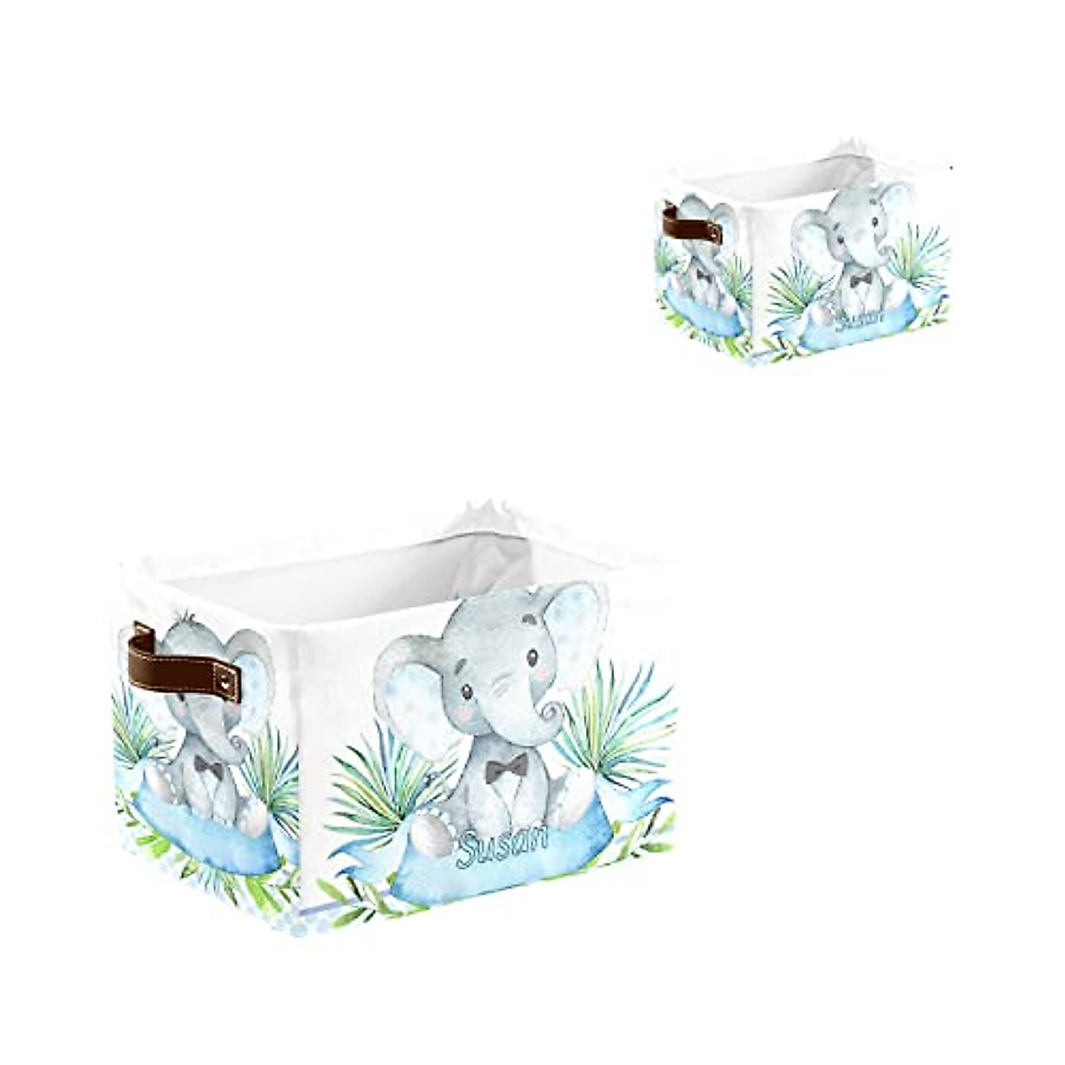 Personalized Elephant Blue Polka Dots Storage Basket Bin with Name Large Storage Cube Box with Handles for Home Office Bedroom Closet Shelves(1 Pack)