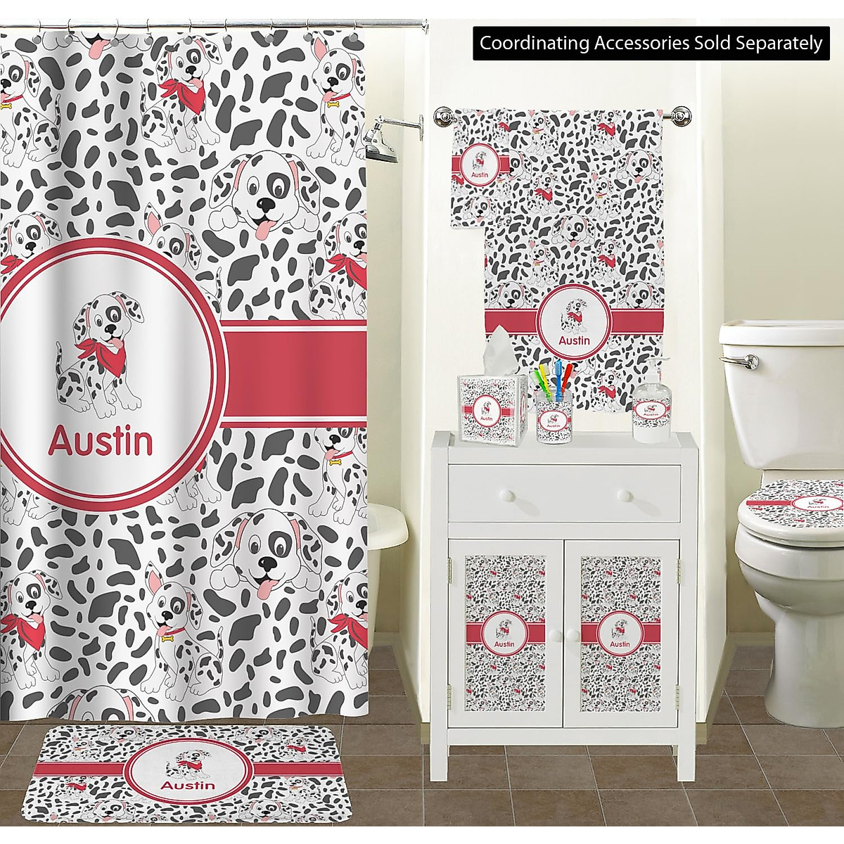 RNK Shops Personalized Dalmation Waste Basket - Double Sided (Black)