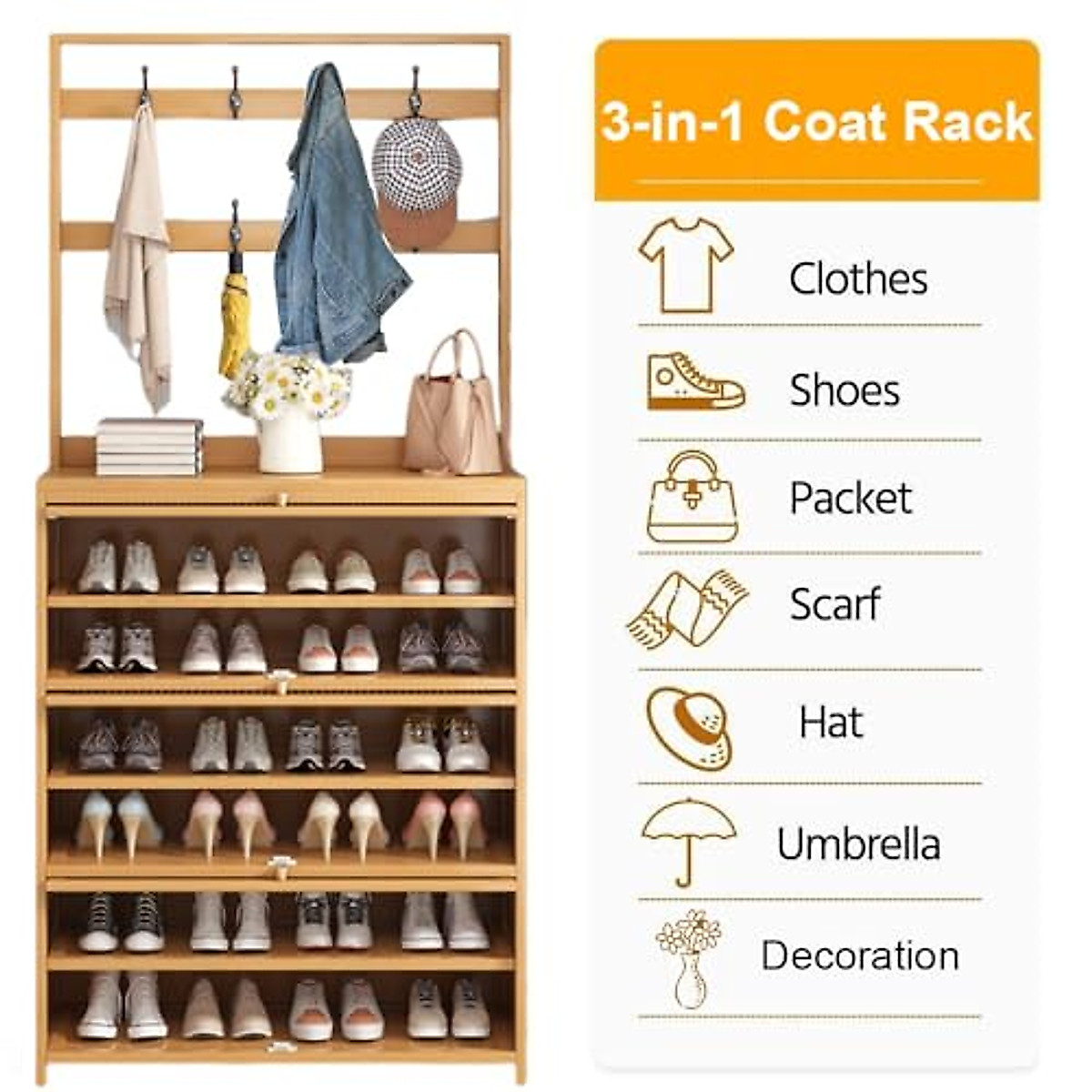 CKOUFB Shoe Cabinet With 8 Hooks And Adjustable Shelves Multifunctional Shoe Rack Storage Cabinet (Size : 80cm/31in)