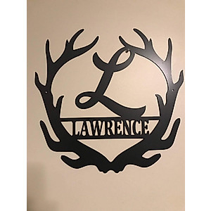 Antler Monogram Est. Sign. Wedding Gift.Hunting, lodge Family Name Sign. Outdoor Name Sign. Anniversary. Last Name Sign. Metal Sign. Front Door.