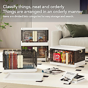 BOQORAD Collapsible Storage Bins, 10Gal,Clear Wardrobe Closet Organizer with Wheel,Stackable,Foldable,Plastic Storage Container with Door, Storage for Books,Toys,Clothes,etc. (1 Tier)