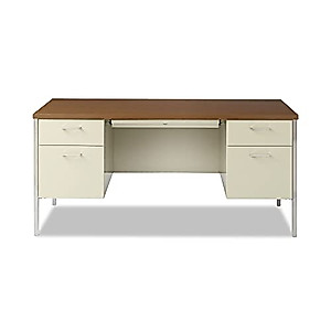 Alera SD216030PO Double Pedestal Steel Desk, 60w x30d x 29-1/2h, Cherry/Putty