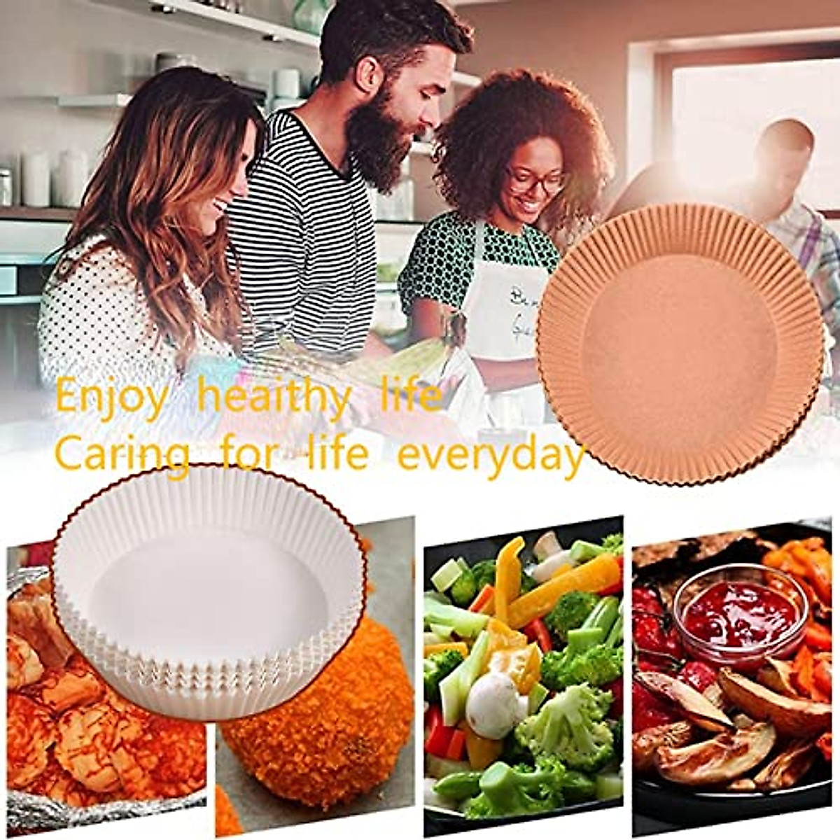 XWNZQDD Air Fryer Disposable Paper Liner, 100pcsNon-stick Disposable air Fryer Liner, Oil Proof, Waterproof, Suitable For air Fryer, Microwave Oven, Baking Cooking (100Pcs-6.3 inch), Yellow, 7.8x7.8