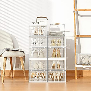 Pinkpum 12 Pack Shoe Storage Boxes, Clear Stackable Shoe Containers for Closet, Foldable Sneaker Storage Fit for Size 11