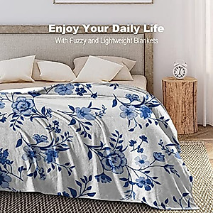 CHUWAN Throw Blanket Fuzzy Blanket Cozy Fleece Blanket Soft & Warm Fleece Flannel Pet Blanket Pet Throw Blue Rose 50"x60"