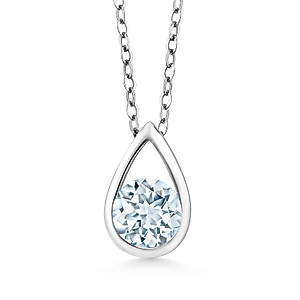 Gem Stone King 925 Sterling Silver 5MM Round Gemstone Birthstone Teardrop Pendant Necklace For Women with 18 Inch Silver Chain