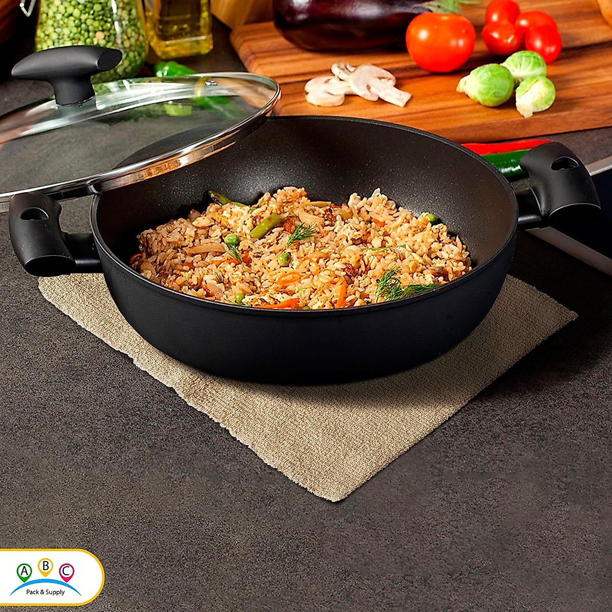 ABC Terry Cloth Pot Holders for Kitchen 9 x 12 Inch. Pack of 6 Natural Color Hot Pads for Kitchen. Washable Pot Holder with Hand Hole. Thick Cotton 460 F Heat Resistant Pot Holders