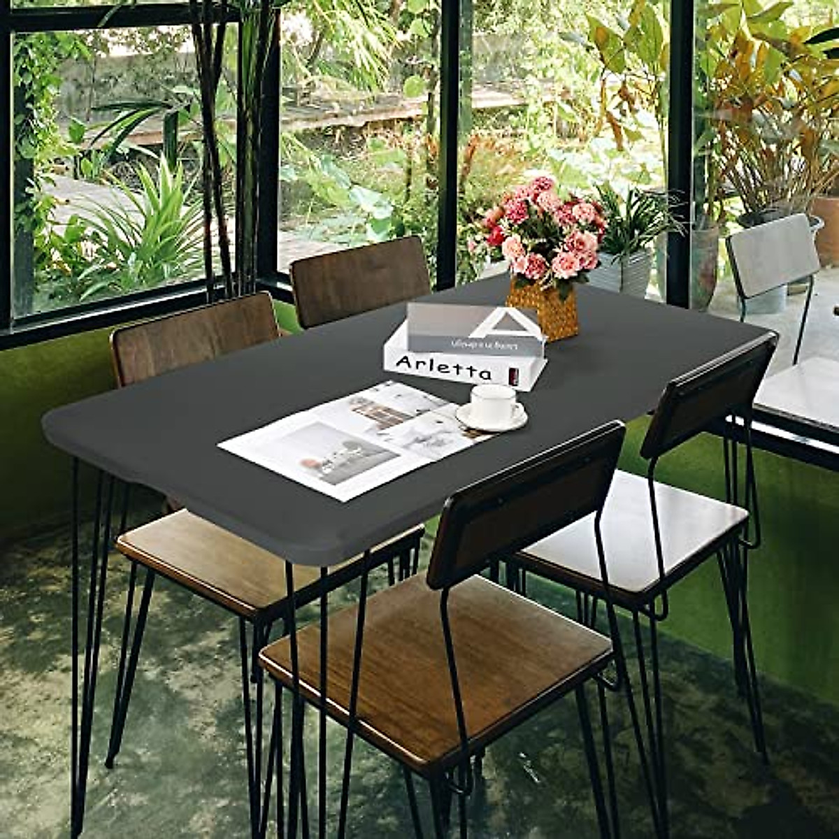 Shimeyao 6 ft Fitted Tablecloth Washable Rectangle Grey Table Cover Picnic Elastic Spandex Stretch Tablecloth for 6 ft Tables Decoration, 30 x 72 Inch (8 Pcs)