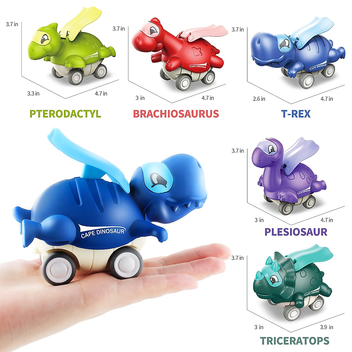 Dinosaur Car Press and Go Toddler Toys Pull Back Vehicles for Boys and Girls Age 3 and Up 5 Pcs Car Race for Kids