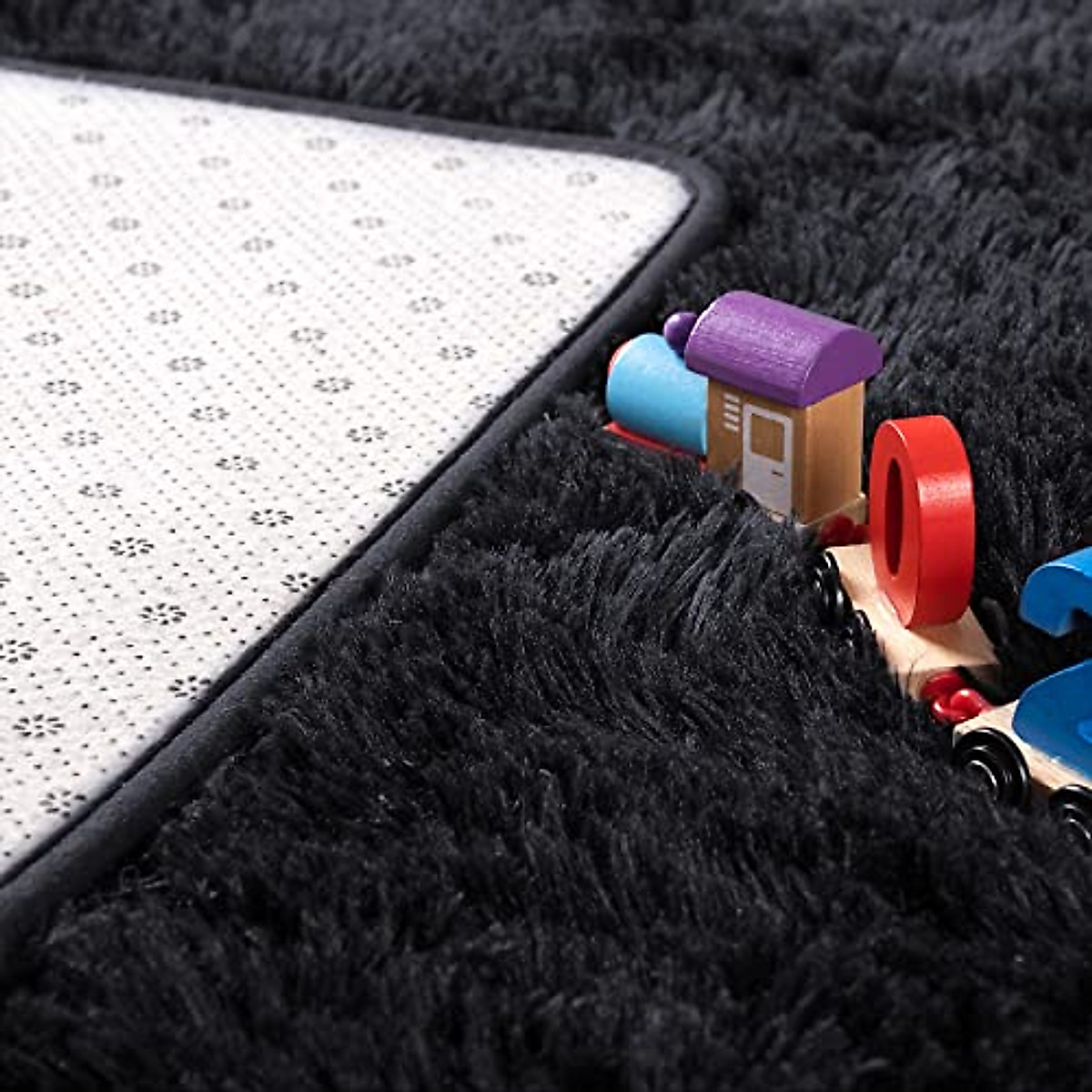 Noahas Fluffy Bedroom Rug Carpet,5.3x7.5 Feet,Shaggy Fuzzy Rugs for Bedroom,Soft Rug for Kids Room,Plush Nursery Rug for Baby,Thick Black Area Rugs for Living Room,Cute Room Decor for Girls Boys