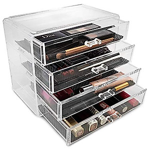 Sorbus Clear Cosmetics Makeup Organizer - Space Saving Acrylic Jewelry & Make Up Organizers and Storage Display - Stylish Makeup Organizer for Vanity & Bathroom Organization (4 Medium Drawers)