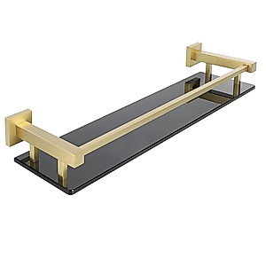 Alise Bathroom Glass Shelf, Stainless Steel Tempered Glass Shelves for Bathroom, 20-inch Modern Bathroom Floating Shelves Wall Mounted, Brushed Gold