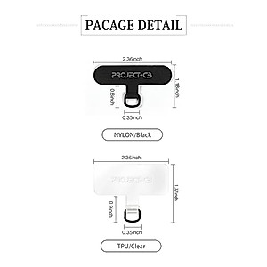 project-cb Phone Tether Tab 2 Pack,Universal Phone Lanyard Patch Without Adhesive,Phone Strap Replacement Part for Cell Phone (Black&Clear)