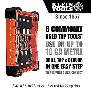 Klein Tools 32217 Drill Tap Tool Kit, 8-Piece, For Aluminum-Brass-Copper-Plastic-Mild Steel, Quick Connect Power Tools Compatible