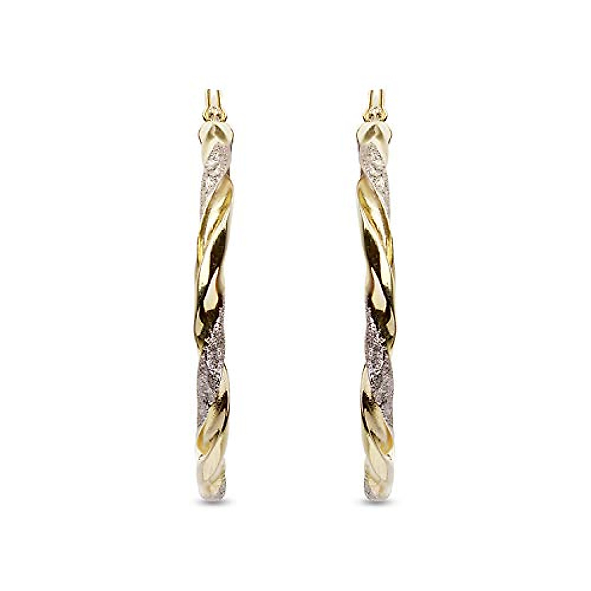 LeCalla 925 Sterling Silver Hoop Earrings Twisted Two-Tone Italian Design 14K Gold-Plated Small Earring Hoops for Women - 25MM