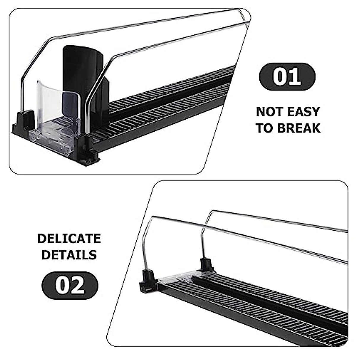 Cabilock Drink Automatic Pusher 2PCS Drink Organizer for Fridge Soda Can Dispenser for Refrigerator with Adjustable Pusher Glide Water Bottle Storage for Pantry Black