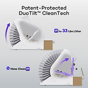 Popur X5 Self-Cleaning Cat Litter Box - Unique Split System, Open Top, 30-Day Capacity - Automatic Litter Scooping Robot, Odor-Seal Disposable Cardboard Bin, 24 Inch Tray, 33 lbs. Load, 99% Leakproof