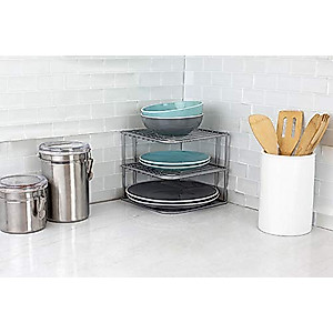 Home Basics Heavy Weight Vinyl Coated 3 Tier Steel Smart Kitchen Cabinet Corner Storage Shelves and Raised Counter Shelf Racks Organizer, Silver