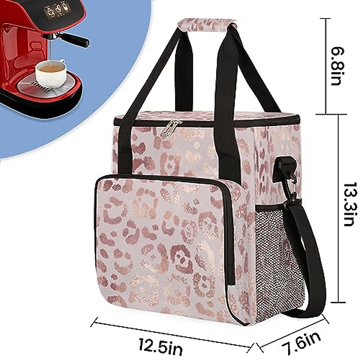 cfpolar Coffee Maker Carrying Bag Pink Leopard Travel Coffee Machine Bag Carrying Organizer Case Portable Single Serve Coffee Brewer Tote Bag Storage Bag for Camping Picnic