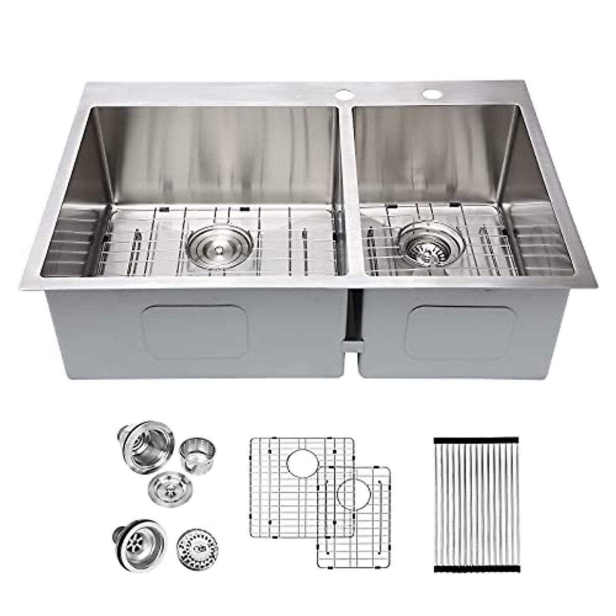 33 Kitchen Sink Drop In Double Bowl - Lordear 33"x22" Kitchen Sink Stainless Steel 16 Gauge Topmount Double Bowl 60/40 Kitchen Sink
