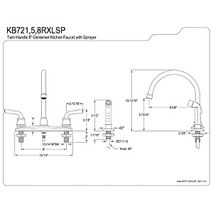 Kingston Brass KB728RXLSP Restoration 8-Inch Centerset Kitchen Faucet with Side Sprayer, Brushed Nickel