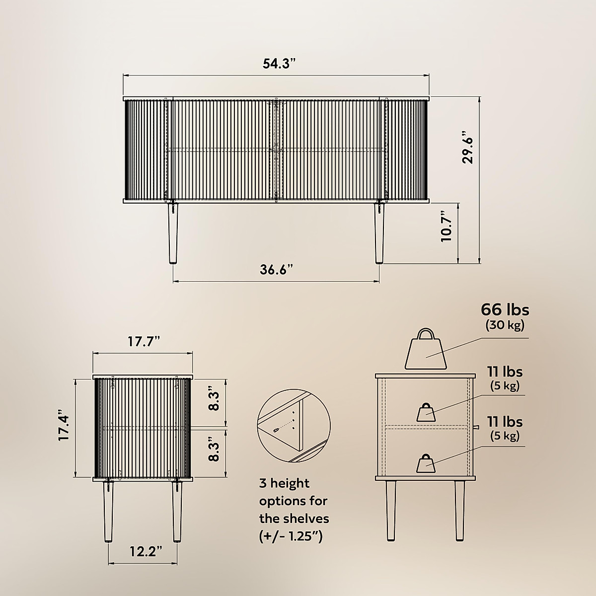 WERMO 55'' Sideboard Storage Cabinet with Doors and Shelves - Wood Credenza for Living Room, Bedroom, Entryway and Home Office Cabinet. Kitchen Buffet, Modern Media Console Table with Storage (Oak)