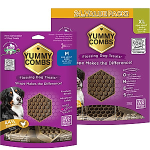 Yummy Combs - Dog Dental Treats | Removes Tartar - Vet VOHC Approved | A Yummy Treat for Teeth Cleaning - Chicken Protein | Medium 12oz and Extra Large 24oz