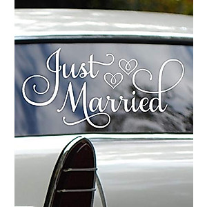 Just Married Car Decal, Car Decorations For Wedding, White 24"Wx12"H, Just Married Window Sticker