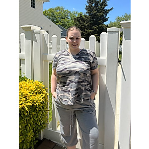 FOREYOND Plus Size Workout Tops for Women T Shirts Loose Fit V Neck Clothing Yoga Casual Summer Tie Dye Military Green 3X