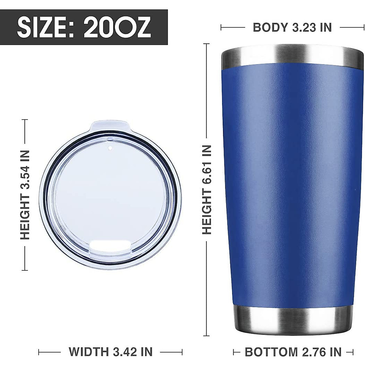 EcoMozz 20oz Tumbler Stainless Steel Vacuum Insulated Mug with Lid, Double Wall Travel Mug, Durable Powder Coated Coffee Cup, Suitable for Ice Drinks and Hot Beverage（New Blue 12 pack）