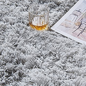 ANVARUG 3x5 Feet Small Area Rug, Upgrade Anti-Skid Durable Rectangular Cozy Rug, High Pile Shag Carpet Rugs for Indoor Home Decorative, Tie-Dyed Light Grey