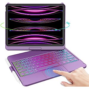 iPad Pro 11 inch Case with Keyboard, iPad Air 5/Air 4 10.9 inch Keyboard Case with Trackpad, Keyboard Case for iPad Air 5/Air 4 and iPad Pro 1-4 Gen, Backlit 10 Color & 360 Screen Rotation -Purple