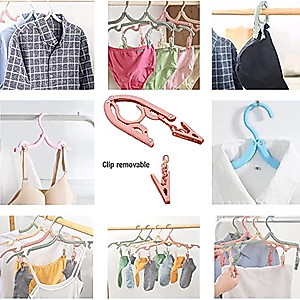 12 Pieces Folding Travel Hangers, Folding Travel Hangers, Folding Hangers Lightweight Travel Accessories Folding Drying Racks for Family Outdoor Travel (4 Colors) (Hanger + Clip)