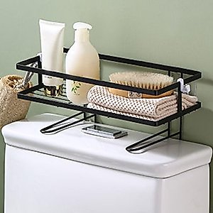 2 Tier Multifunctional Bathroom Shelf Over Toilet Over The Toilet Storage Shelf No Drilling Toilet Organizer Toilet Shelf with Toilet Paper Holder(Single Layer Black)