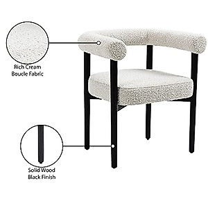 Meridian Furniture 560Cream-C Hyatt Collection Mid-Century Modern Dining Chair with Solid Wood Black Finish, Rich Cream Boucle Fabric, 26.5" W x 22" D x 28" H, Cream