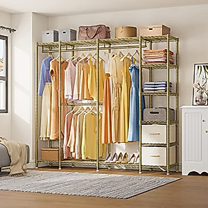 VIPEK V40S i1 Heavy Duty Garment Rack Clothing Rack for Hanging Clothes Rack with Wire Adjustable Shelving & Drawers Freestanding Closet Organizer Large Bedroom Wardrobe, Max Load 1000lbs, Gold