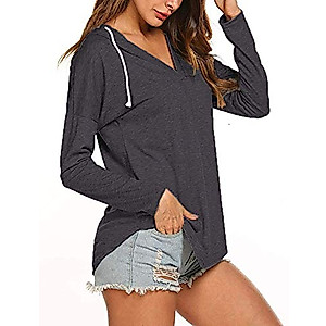 shushuKISS Womens Hooded V Neck Sweatshirts Long Sleeve Hoodie Soft Hoody Tshirts Dark Gray XX-Large