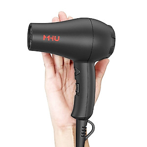 Travel Mini Hair Dryer Ceramic Ionic 1000 Watts Blow Dryer for RV Lightweight 2 Speed Settings with a Concentrator, Black