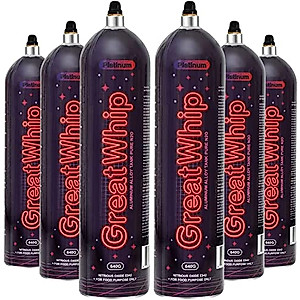 GreatWhip 640g Whipped Cream Chargers Aluminum Construction 6 Cylinders Lightest Whip Cream Tank Cartridge (1 Box)