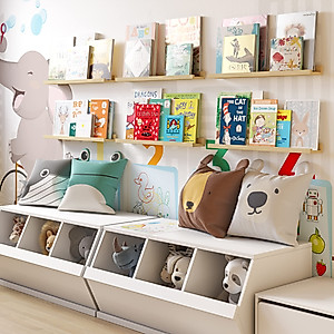 Wallniture Denver 24" Book Shelves for Kids Room Decor and Nursery, Wood Floating Shelves for Wall, Natural Pine, Set of 6