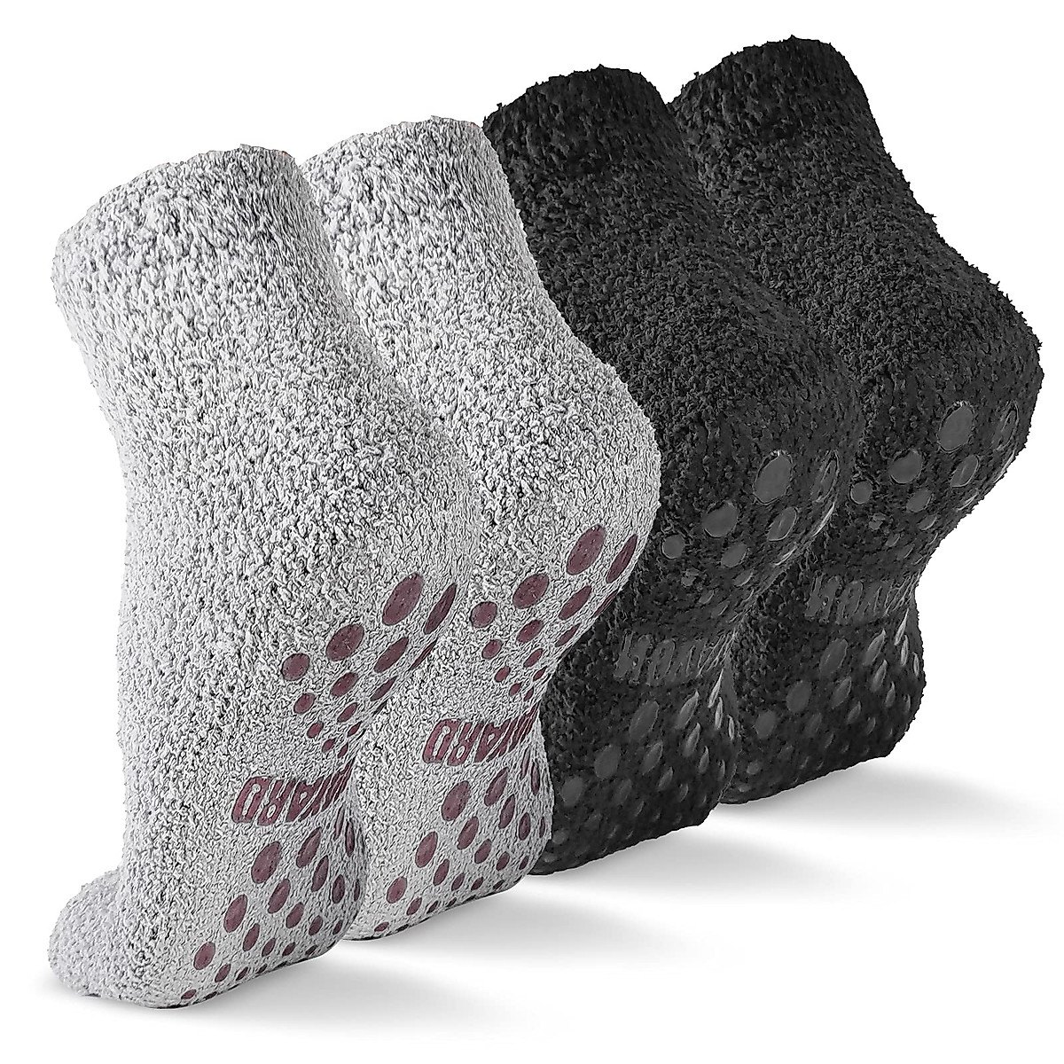 NOVAYARD Fuzzy Grip Socks Non slip Hospital Socks Warm Plush Cozy Slipper Socks for Men Women 4 Pairs 2Black+1Grey